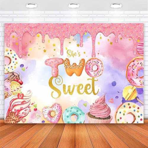 Amazon.com : Sensfun Donut Two Sweet Birthday Backdrop Girls 2nd ...