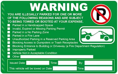 Amazon.com: 5x8 inch 50 PCS Green Parking Violation Stickers Warning No ...