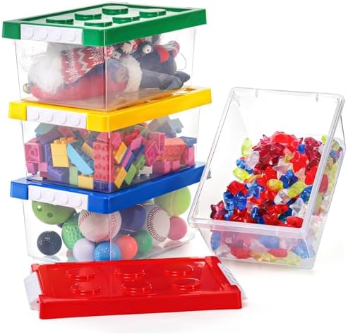 Amazon.com: Eorbow 4 Pack Toy Storage Organizer Bins with Lid, Brick ...
