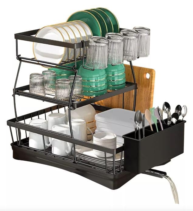 Glaceon Dish Drainer 3-Tier Metal with Drip Tray Dish Drainer with Cup ...