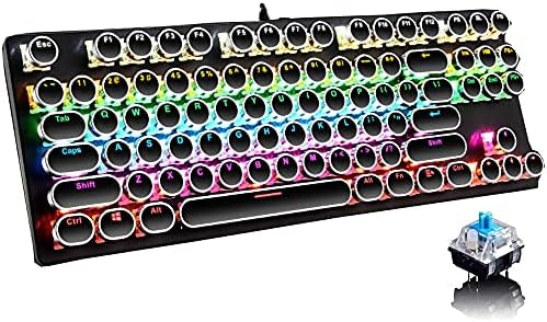Gaming Keyboard,Retro Punk Typewriter Style,Mechanical Keyboard Blue ...
