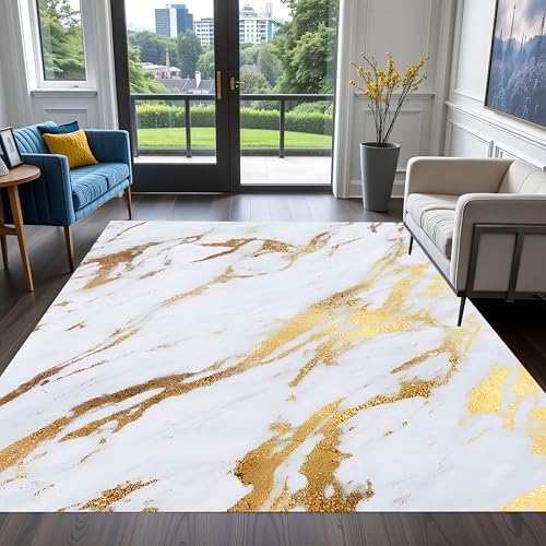 Amazon.com: Marble Abstract Modern Rug 5x7 Gold White Boho Art Deco ...