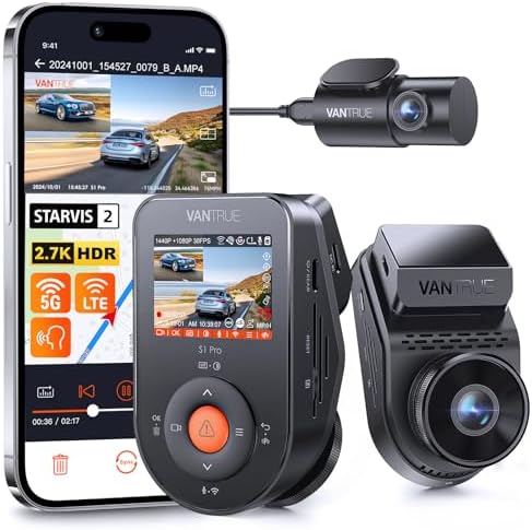 Vantrue S1 Pro 2.7K Dual Dash Cam Front and Rear, 5G WiFi 60FPS Hidden Dash Camera w/HDR Night ...