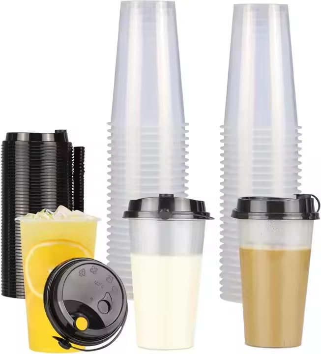 MAJIK Disposable Glasses with Leak Proof Lid for Go Hot Cold Beverage ...