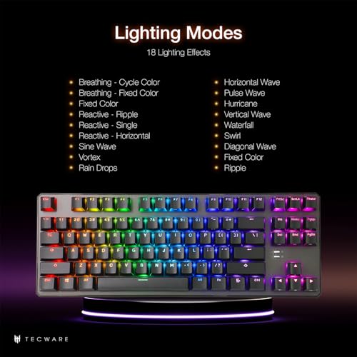 TECWARE Phantom+ 87 Key Mechanical Gaming Keyboard, RGB led, TKL 75% Keyboard, Thocky Sounding ...