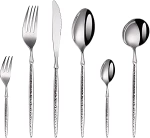 Amazon.com: Hammered Handle Silverware Set 60-Piece Flatware Set Food ...