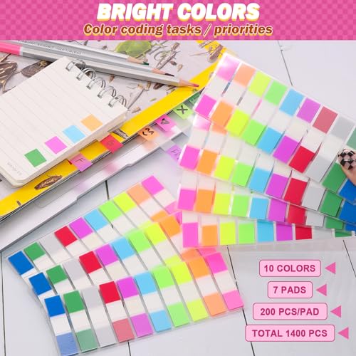 Snapklik.com : 1400 Pcs Book Tabs Pastel Sticky Tabs, 7 Pads Colored ...