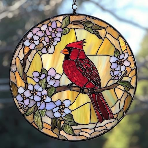 Amazon.com: Red Cardinal Stained Glass suncatcher – Handcrafted Floral ...