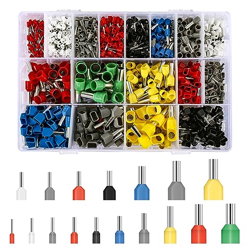 Yoiimiya 1200Pcs Twin Wire Ferrules Kit 0.3-16mm Wire Terminal Ferrules ...