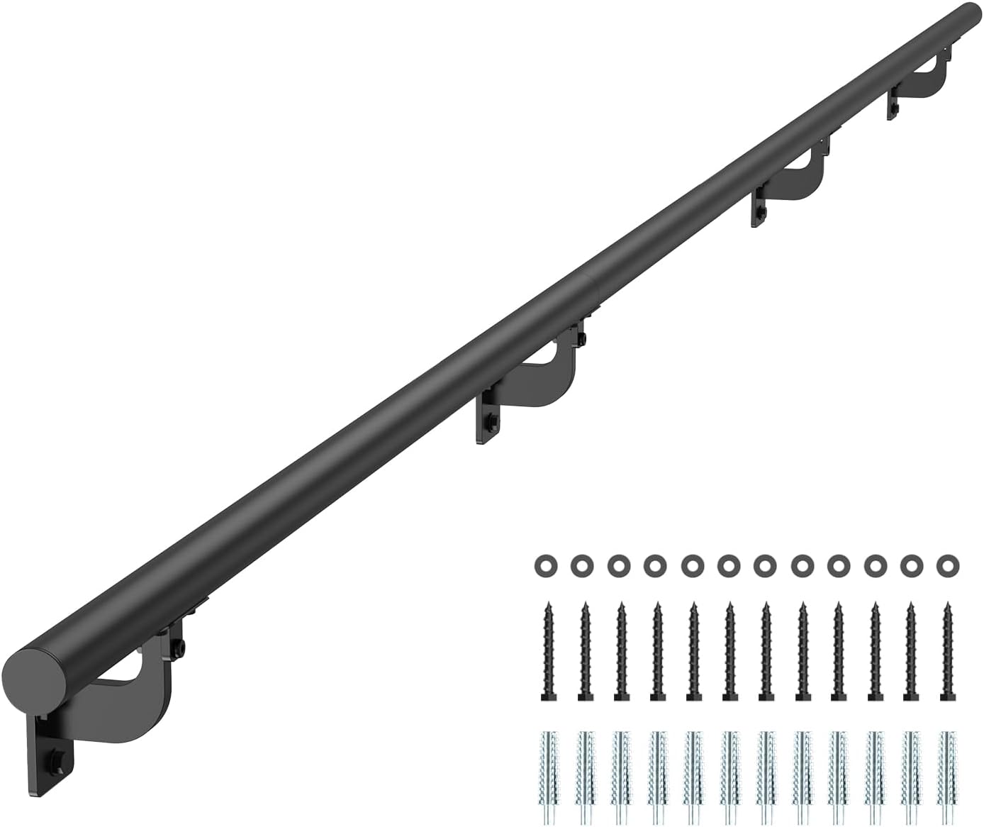 VEVOR Wall Mounted Stair Handrail, 10ft Pipe Staircase Handrail, Black ...