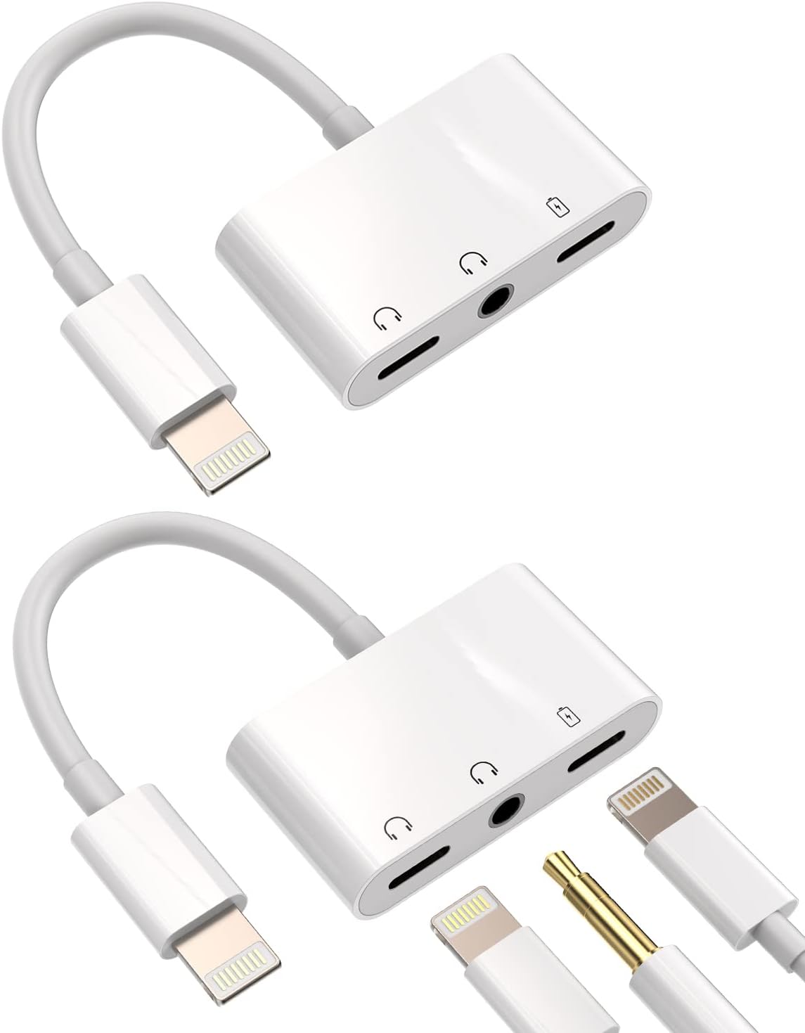 Amazon.com: Iphone Aux Splitter 3in1(2Pack)Dual Lightning to 3.5mm ...