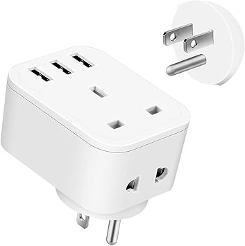 UK to US Plug Adapter, FDTEK USA Travel Adapter with 3 USB, Type B ...