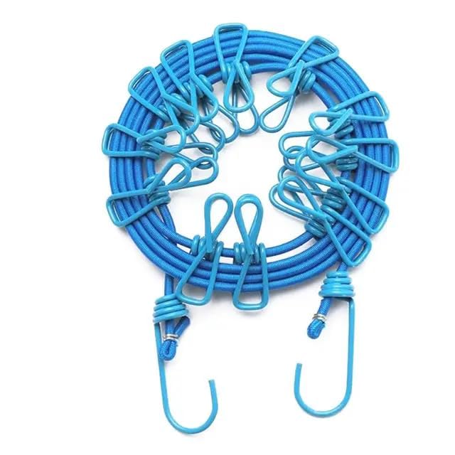 Generic Multicolour Cloth Drying Clip Rope with Hooks, 12 Clips, 3m ...