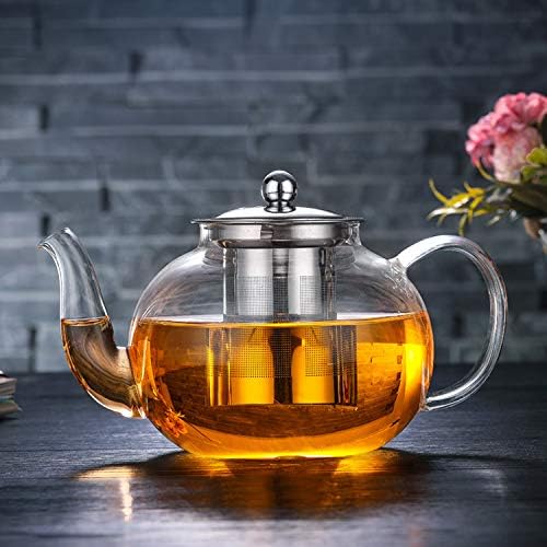 BRUSHFINCH Round Shape Glass Teapot, Kettle with Stainless Steel ...