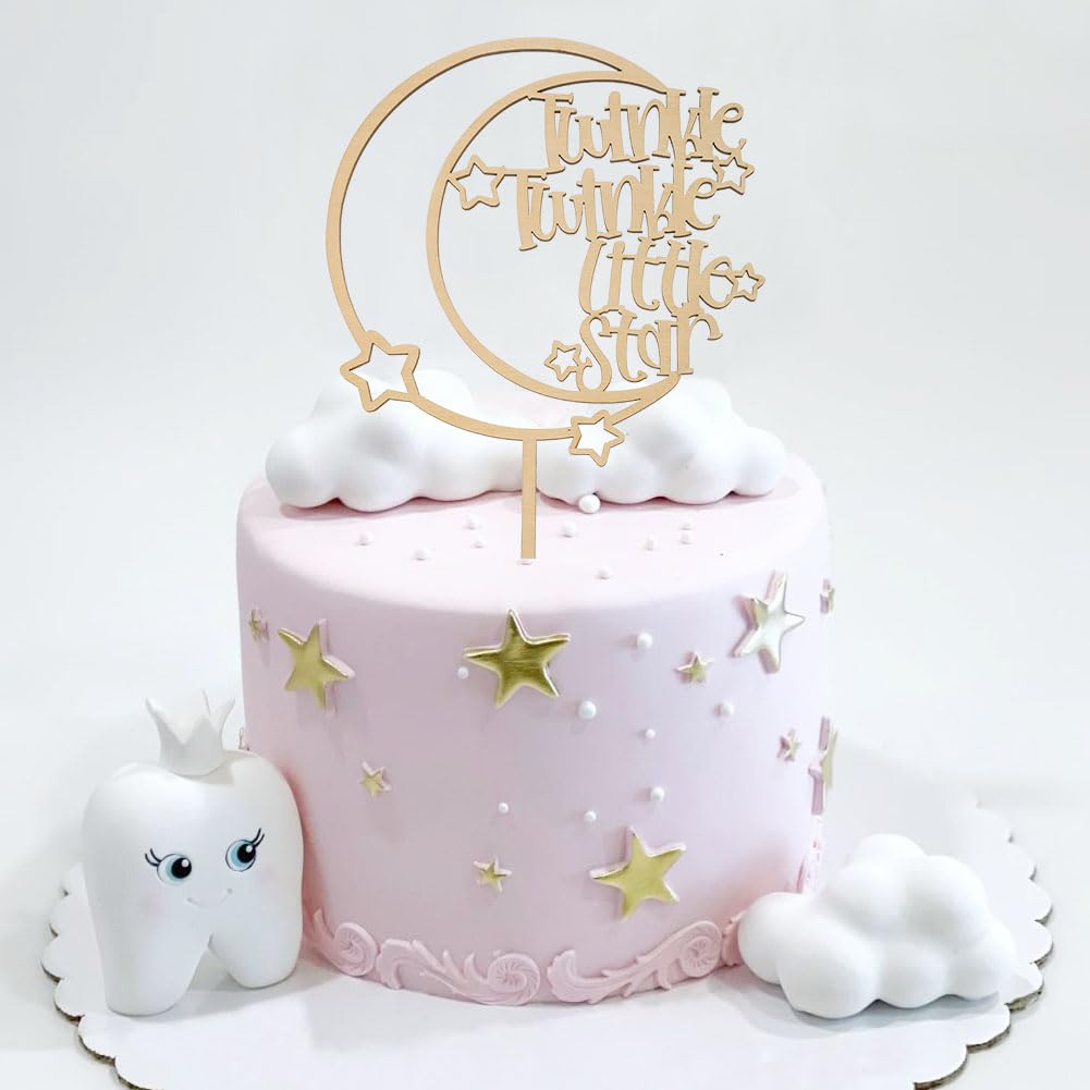 Amazon.com: Twinkle Twinkle Little Star Cake Topper，Natural Wood Cake ...