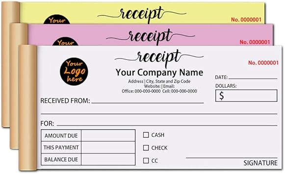 Amazon.com : Personalized Invoice Book Custom 2 Part/3 Part Receipt ...