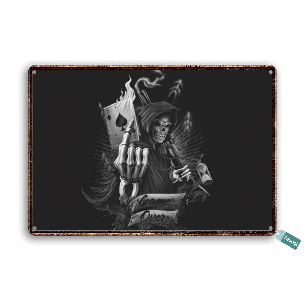 Amazon.com: MATou Vintage Playing Cards Grim Reaper Skull 8x12 Inch Tin ...