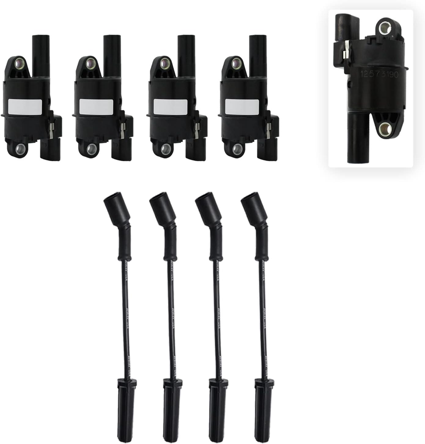 Amazon.com: 4 GM 12573190 Ignition Coils + 4 Herlux Spark Plug Wires ...