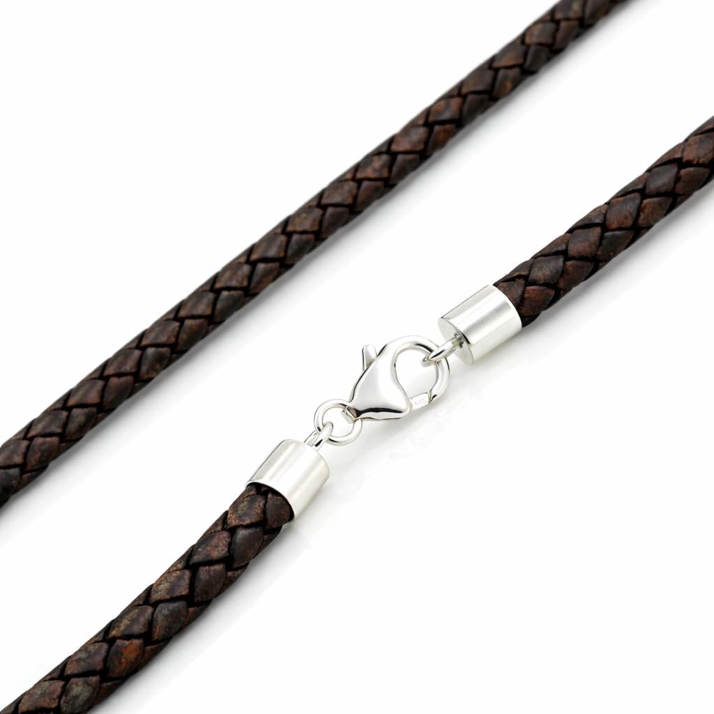 CMJ London Mens Braided Leather Necklace with Sterling Silver Clasp ...