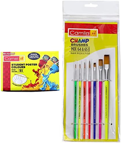 Camlin KoKuyo Pack of 18 Shade Bottles 10ml Each, 1 Palette, 1 Brush ...