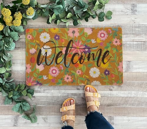 KorhLeoh Floral Welcome Mats Flower Coir Door Mat Colorful Spring Door ...
