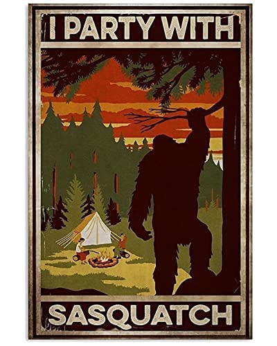 Amazon.com: Retro Metal Tin Sign,Camping and Bigfoot I Party with ...