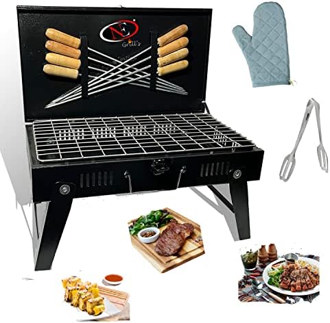 HOT LIFE Foldable Briefcase Style Charcoal Barbeque Grill with 8 Wooden ...