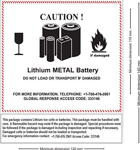 Lithium Metal Battery Label- Hazmat Sticker for Easy Ship - White/Black ...