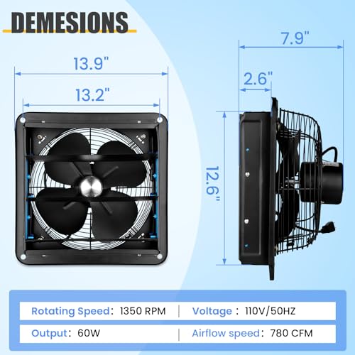 Snapklik.com : Srora 12 Inch Shutter Exhaust Fan, Wall Mount Exhaust ...