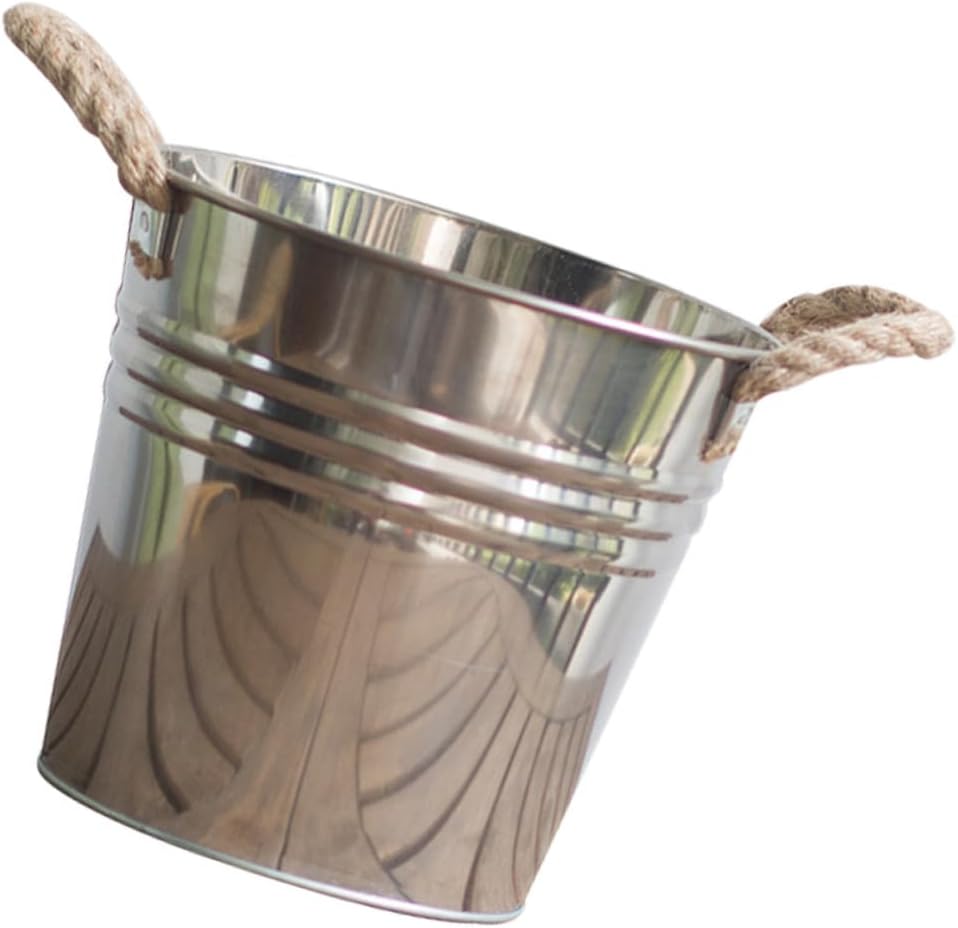 Amazon.com : BCOATH Rustic Stainless Steel Flower Bucket Pot with Rope ...