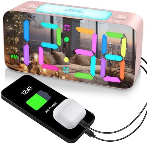 Amazon.com: Cadmos Cute Pink Loud Alarm Clock with RGB Night Light ...
