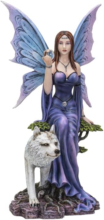 Amazon.com: Pacific Giftware Fairy with Wolf Figurine, Purple : Home ...
