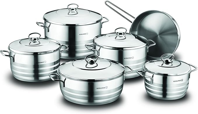 Buy Korkmaz Astra Cr-Ni High End Stainless Steel Cookware Set A1090 (11 ...