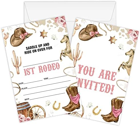 Amazon.com : 20 Cowboy & Cowgirl 1st Rodeo Birthday Invitations with ...