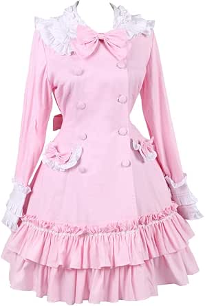 Amazon.com: Antaina Pink Cotton Ruffle Bows Sweet Student Victorian ...