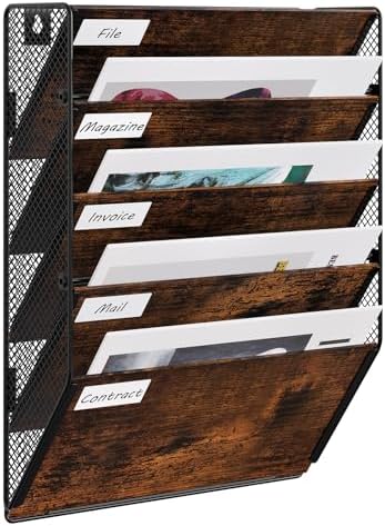 EasyPAG 5 Compartments Assemble Metal Wood Wall Magazine Holder Hanging ...