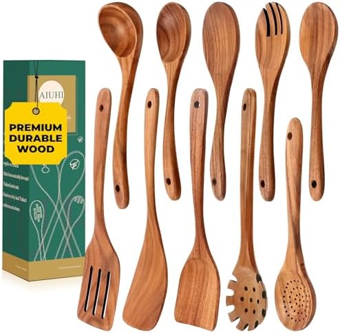 Amazon.com: Wooden Spoons for Cooking, 10 Pcs Wooden Cooking Utensils ...