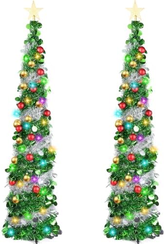 Amazon.com: Liliful 2 Pieces 5 ft Pop up Christmas Tree with 50 Led ...