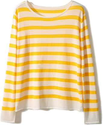 Amazon | [yeek] イーク アセテート コントラスト ストライプ クルーネック セーター 長袖 コミューター プルオーバー ベース ...