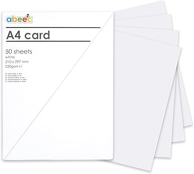 abeec A4 White Card – 50 Sheets | 220gsm Thick White Card for Arts ...