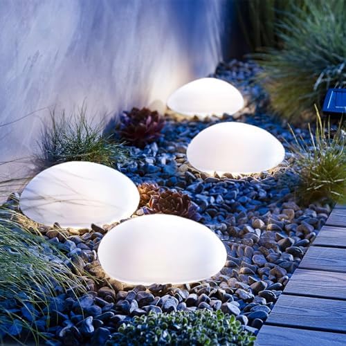 JOHOO Set of 4 Solar Lights Outdoor Waterproof Solar Pebble Rock Garden ...