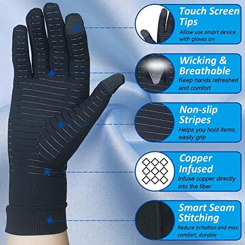 Amazon.com: 2 Pairs Full Finger Copper Arthritis Compression Gloves ...