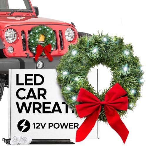 Amazon.com: moveland LED Car Wreath with Red Bow - 11" Artificial ...