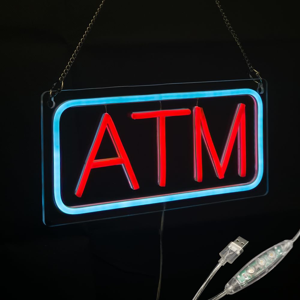 Amazon.com : ATM Neon Sign, Small Size, 12"×6", USB Powered, 9 Levels ...