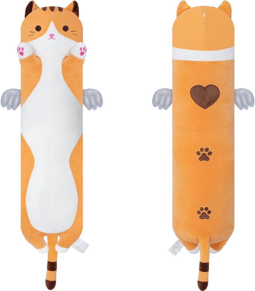 Amazon.com: Cute Cat Plush Pillow, Yellow Long Cat Stuffed Animals Soft ...