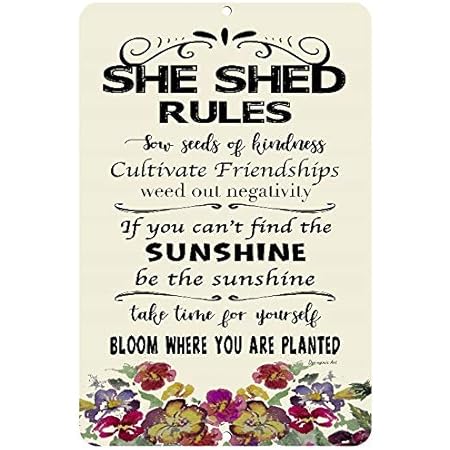 Amazon.com : Dyenamic Art She Shed Rules Inspirational Sign - Metal ...