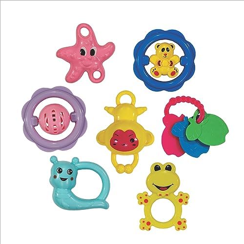 KEBY BEBY Colorful Pack Of 7, Non-Toxic Plastic Baby Rattles Set Bpa ...