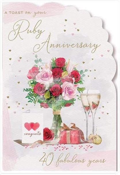 Ruby Wedding Anniversary Wishes Card (JJ1085) : Amazon.co.uk ...
