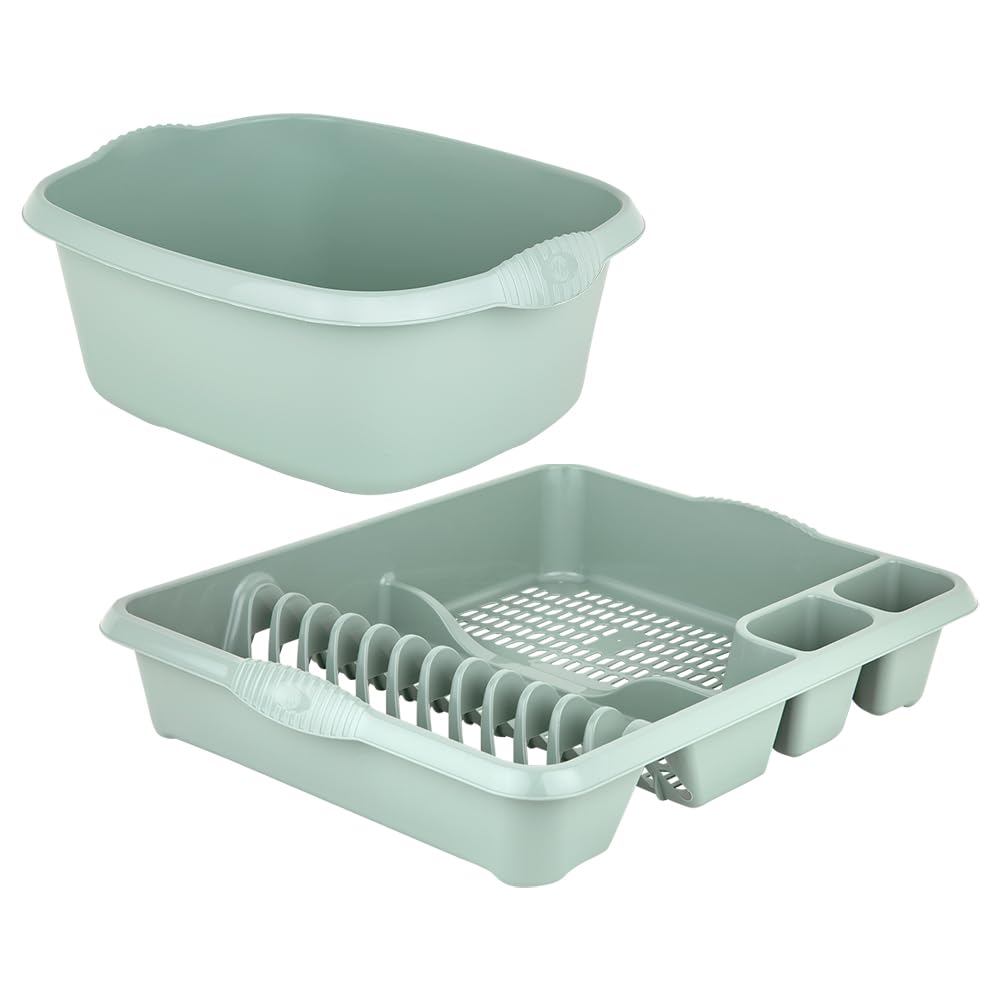 ( Set Of 2 ) 39cm Silver Sage Rectangular High Grade Plastic Washing Up ...