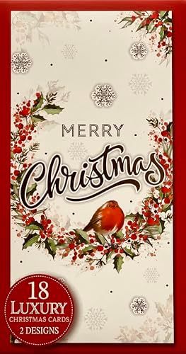 Luxury Christmas Cards Robin, 18 Multipack, 2 Designs in a Box : Amazon ...